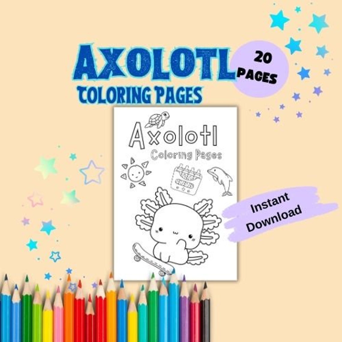 Axolotl Coloring Pages Kids Activity Kids Printables Instant Download ...