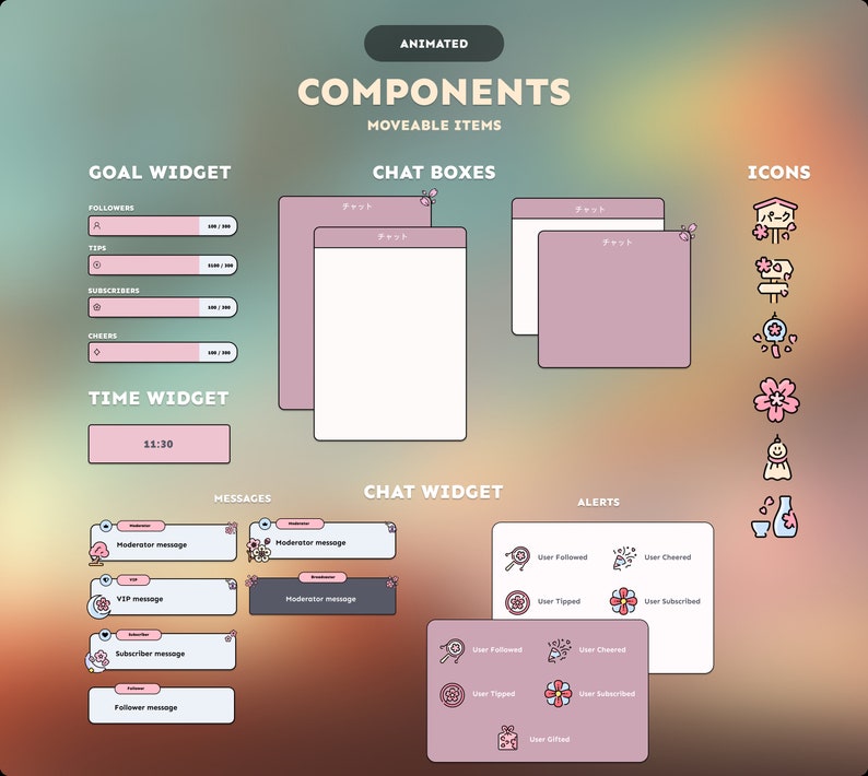 Sakura Stream Pack . Stream Overlay . Streamoverlay . Chat Widget ...