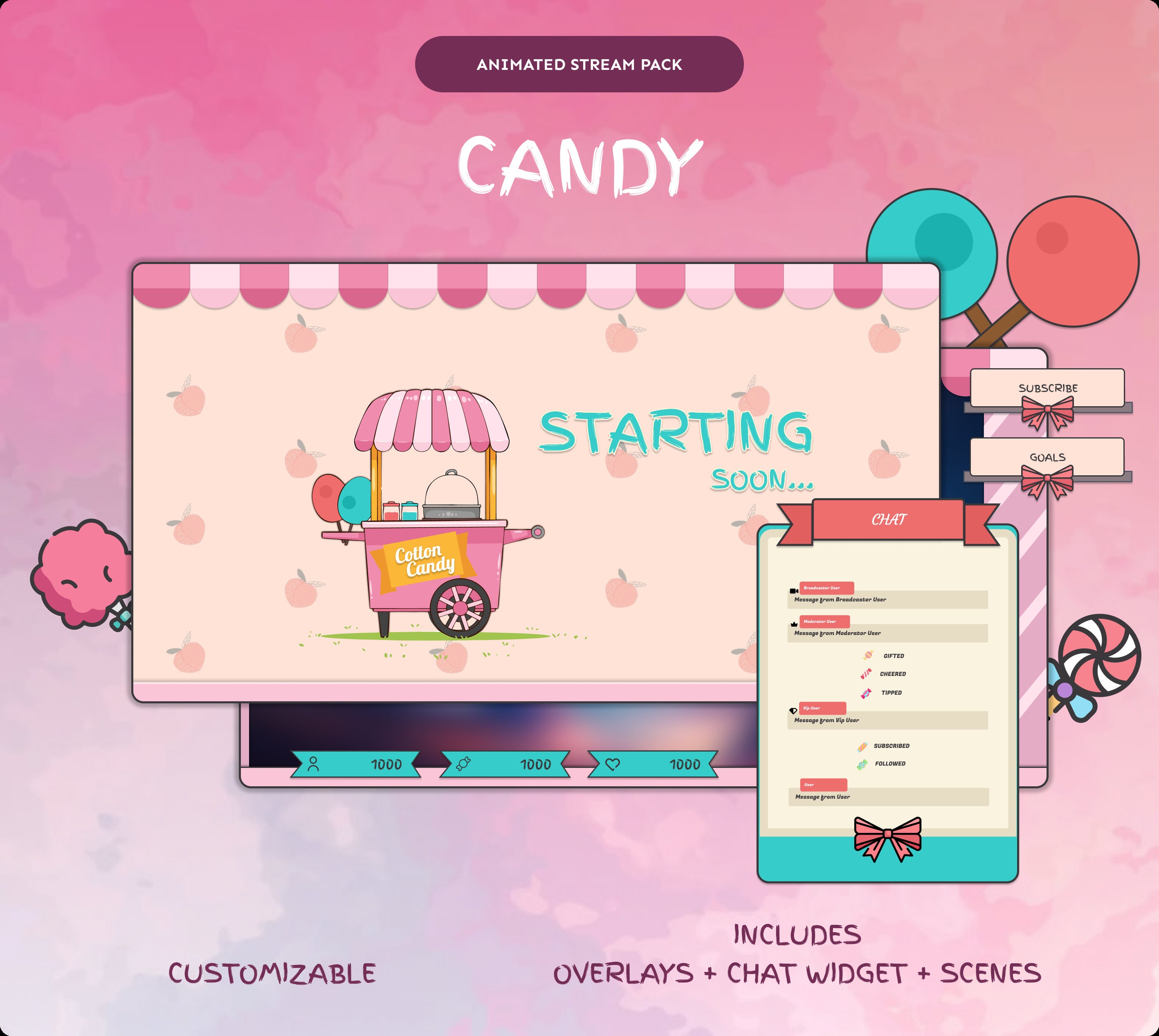 Candy Stream Pack . Stream Overlay . Streamoverlay . Chat Widget ...