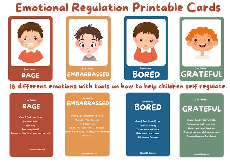 Emotional Regulation Printable Cards for Children With Tools on How to ...