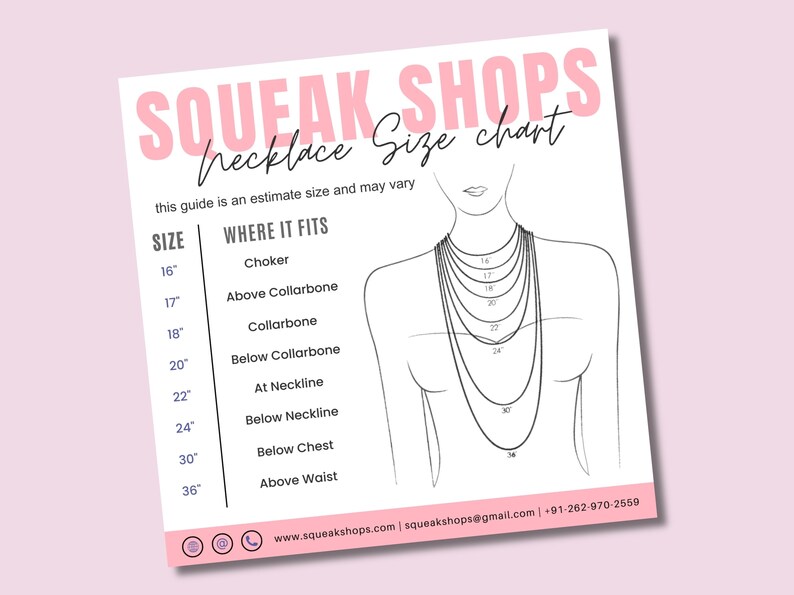 Editable Necklace Size Chart Template, Printable Necklace Size Guide ...