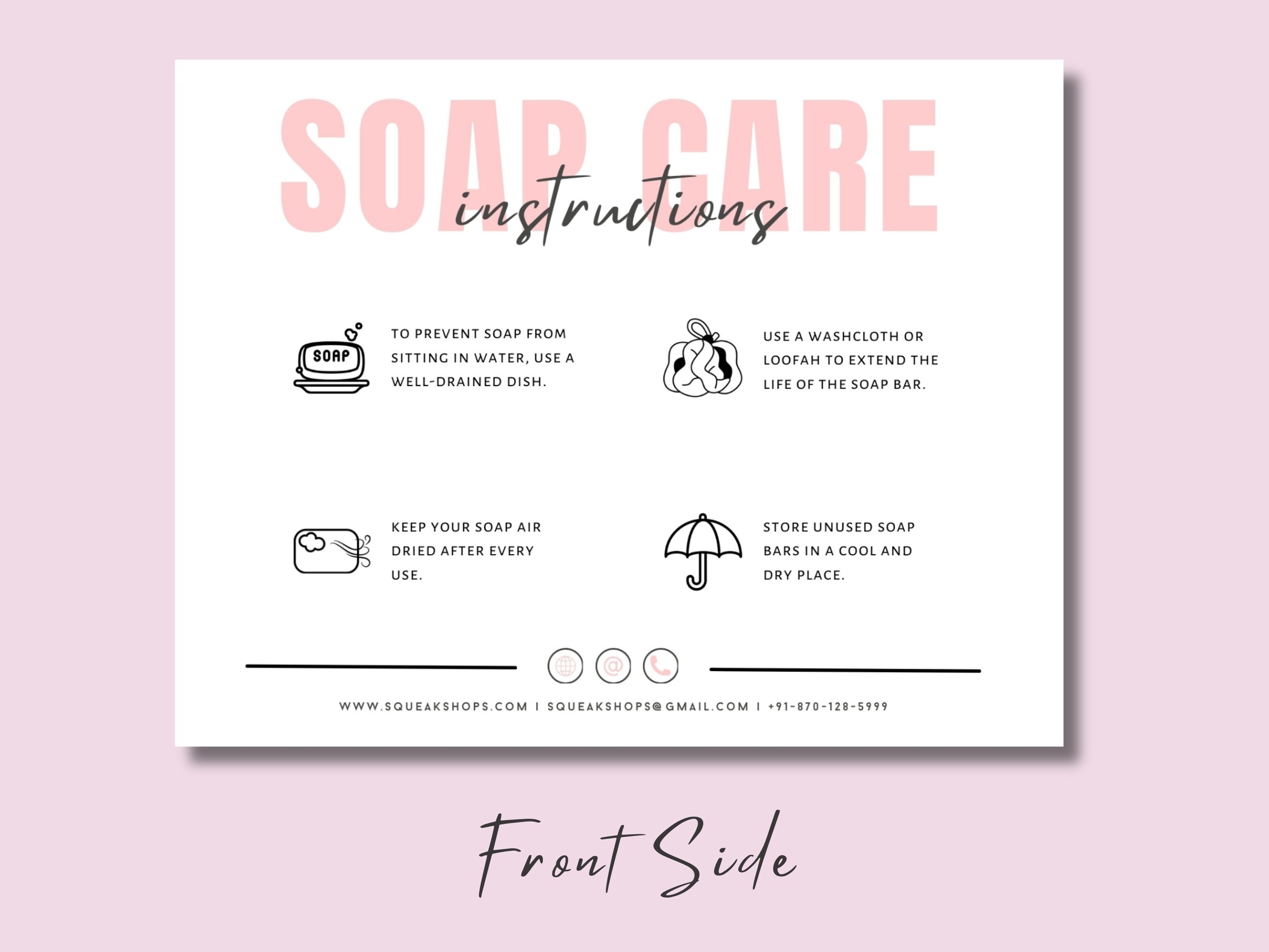 Editable Soap Care Card Template, Printable Soap Care Instructions ...