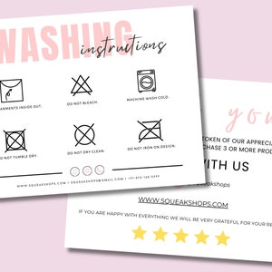Printable Washing Instructions Card, Shirt Packaging Insert, Care Cards ...