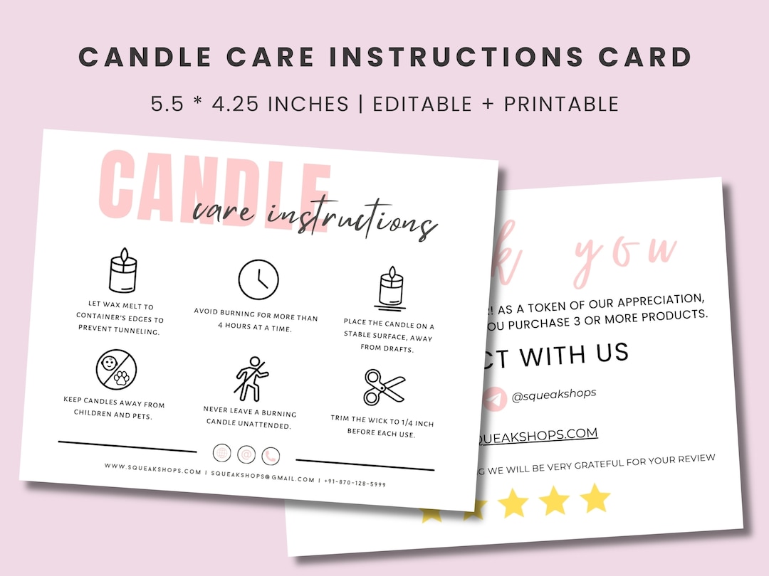 Candle Care Instructions Card Template, Candle Care Instructions Card ...