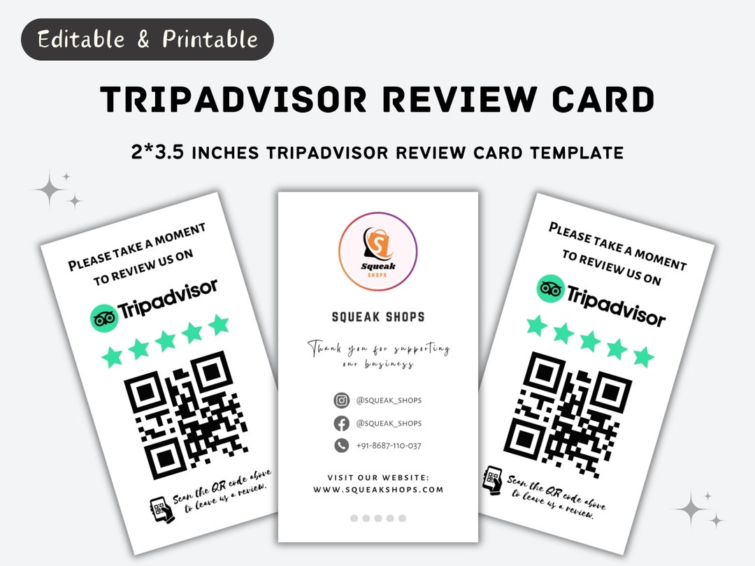 Tripadvisor Review Card, Qr Code Cards, Leave Us A Review Card, Ask for ...