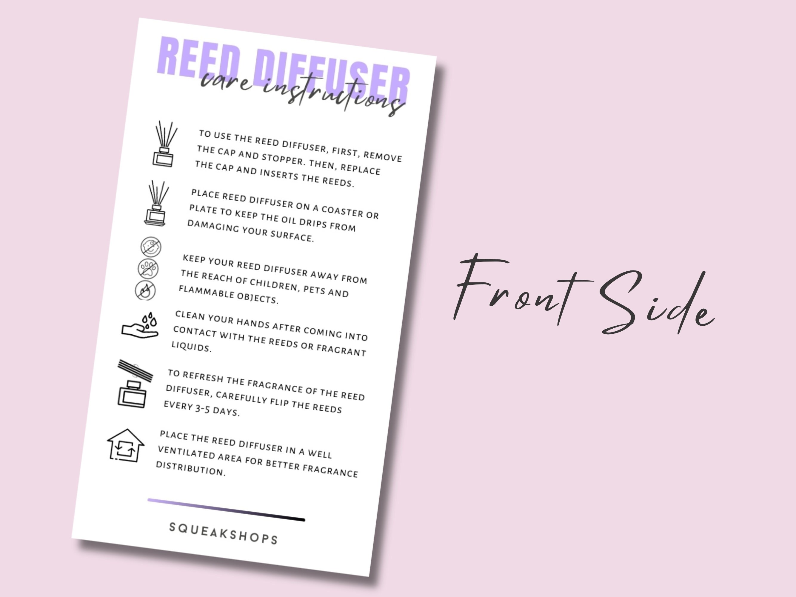 Editable Reed Diffuser Care Card Template (2x3.5 Inches) - Etsy