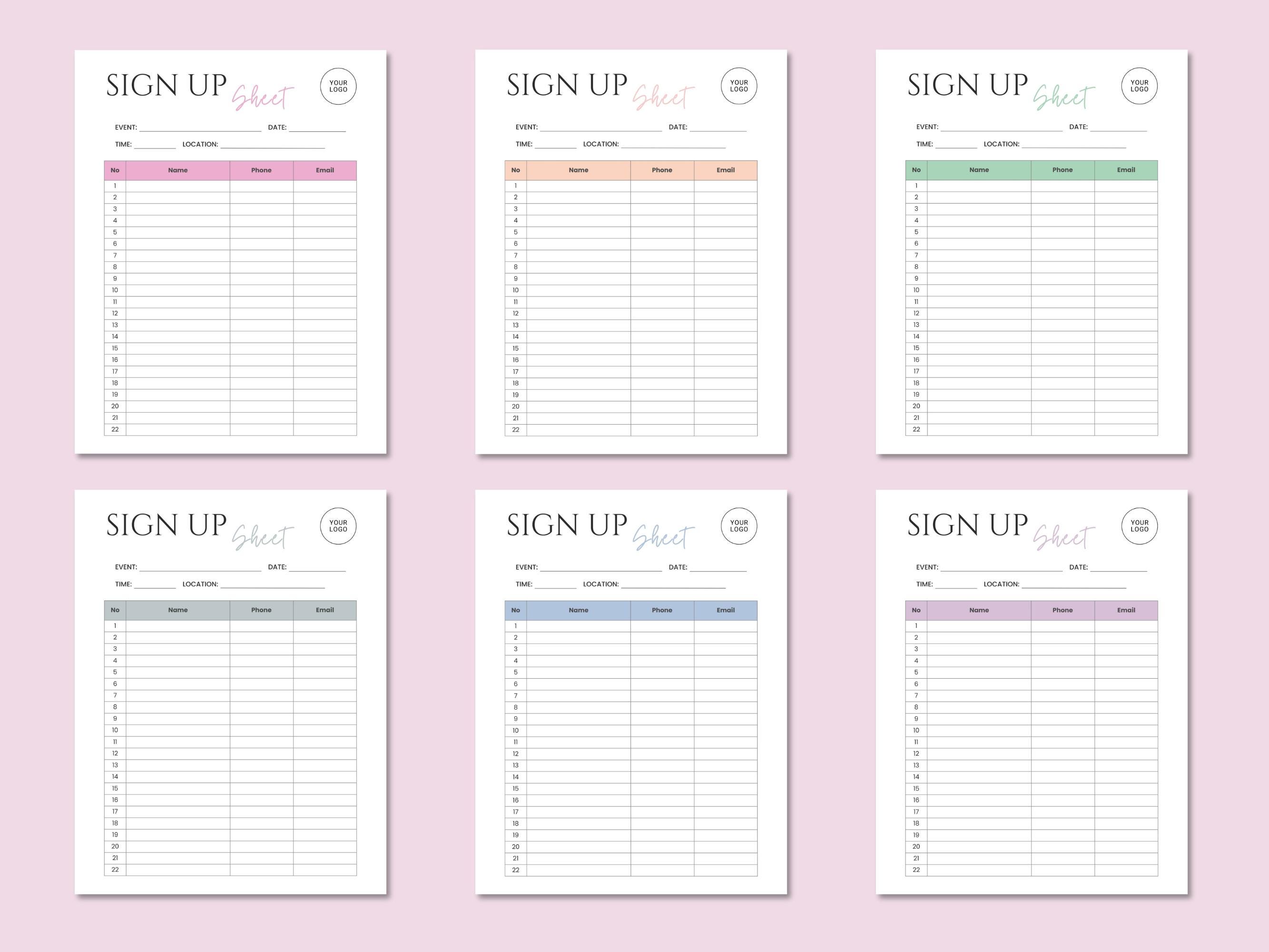 Editable Sign up Sheet Template, Sign up Template, Printable Sign up ...