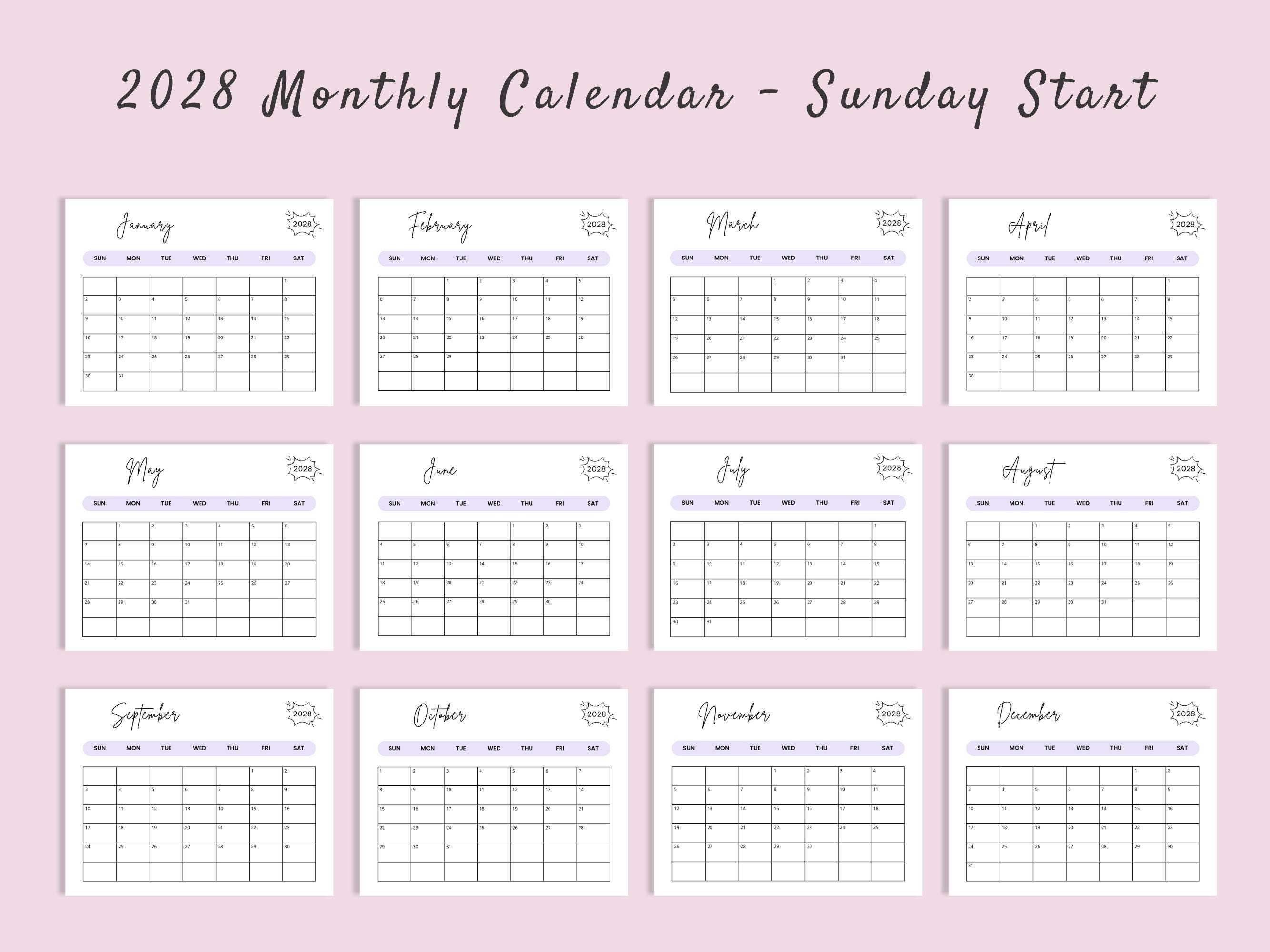 2028 Monthly Calendar Printable: Minimalist Landscape Template (A4, A5 ...