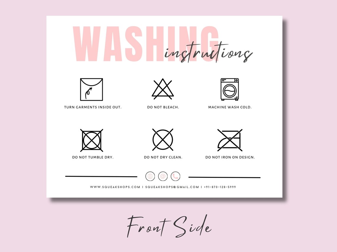 Printable Washing Instructions Card, Shirt Packaging Insert, Care Cards ...