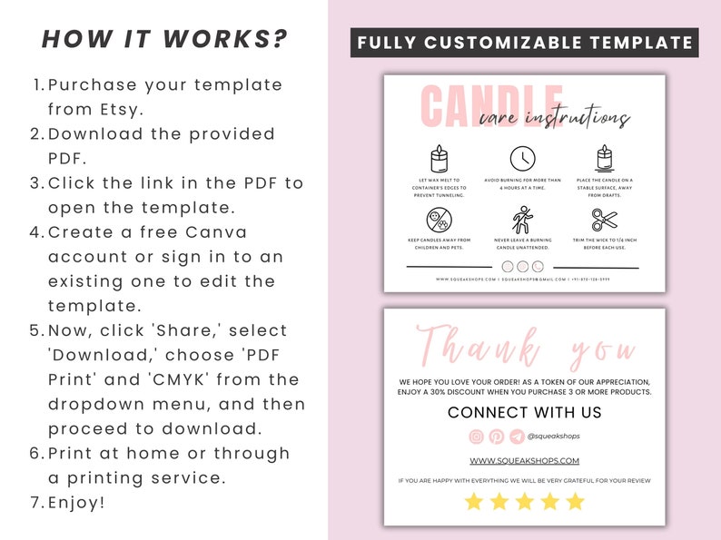 Candle Care Instructions Card Template, Candle Care Instructions Card ...