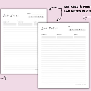 Printable Student Lab Notes, Lab Notes, Student Planner, Lined Lab ...