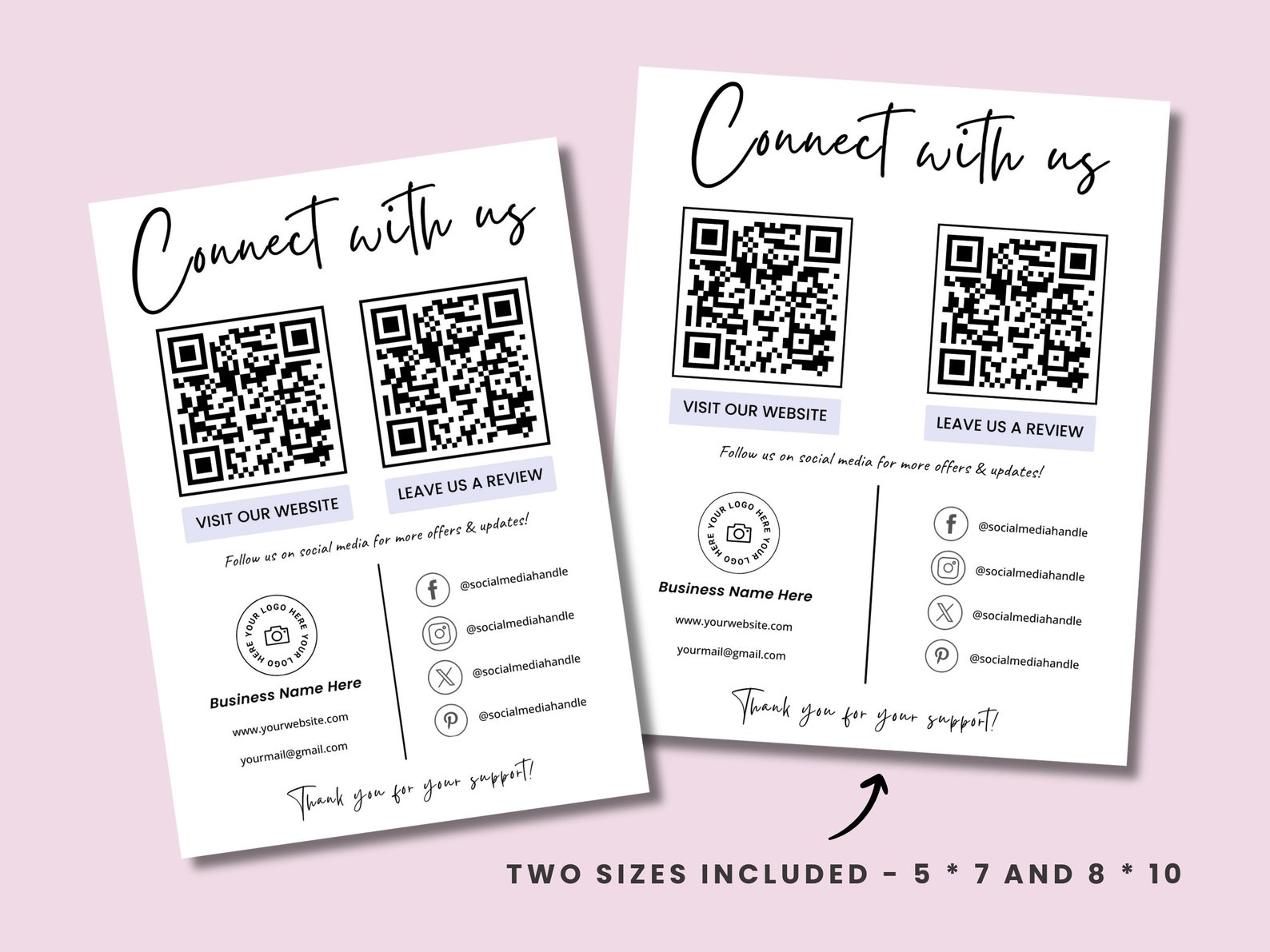 Social Media Sign Template, Connect With Us Qr Code Template, Social ...