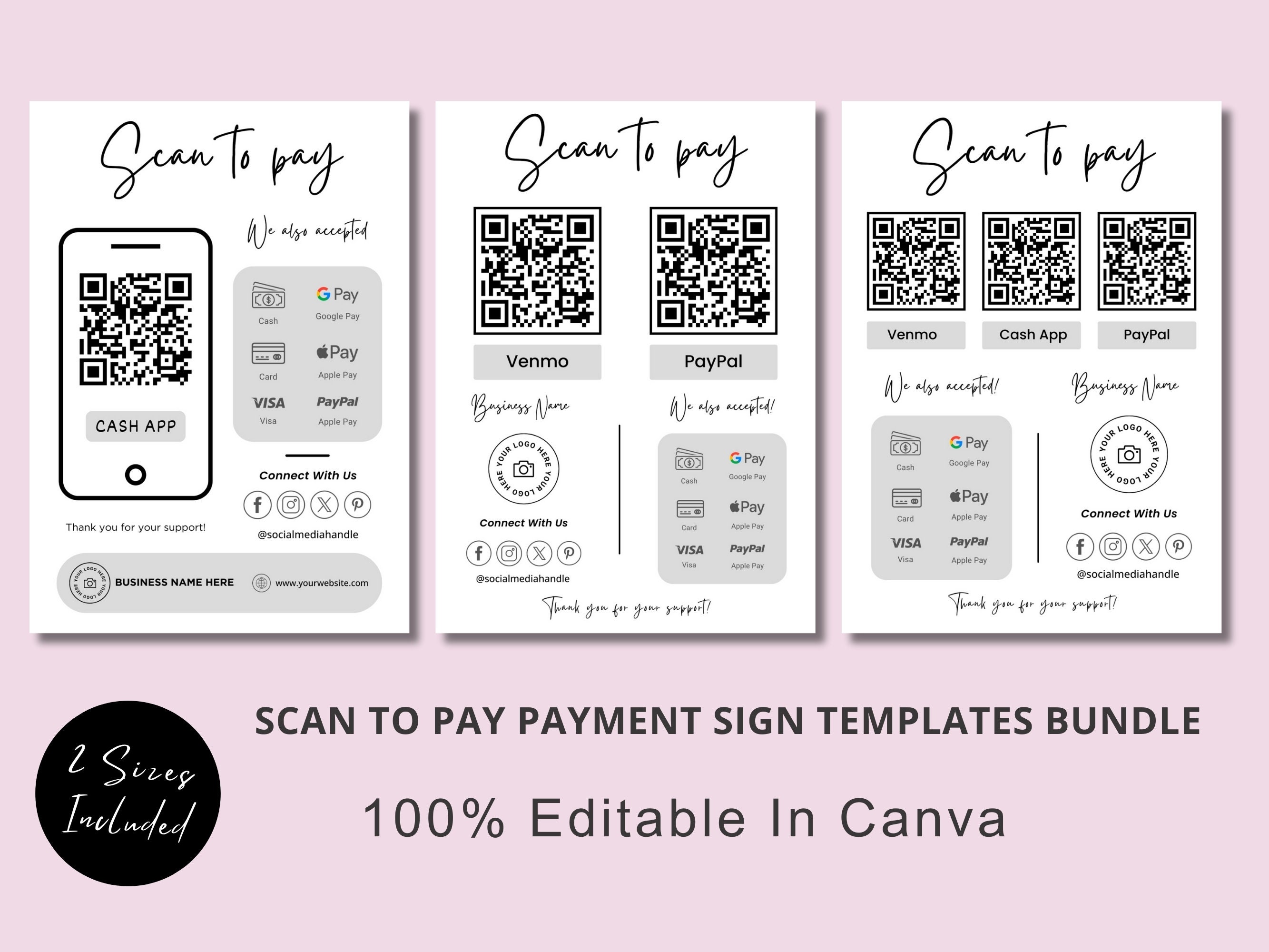 Scan to Pay Qr Code Sign Templates Bundle, Scan to Pay Sign, Scan to ...