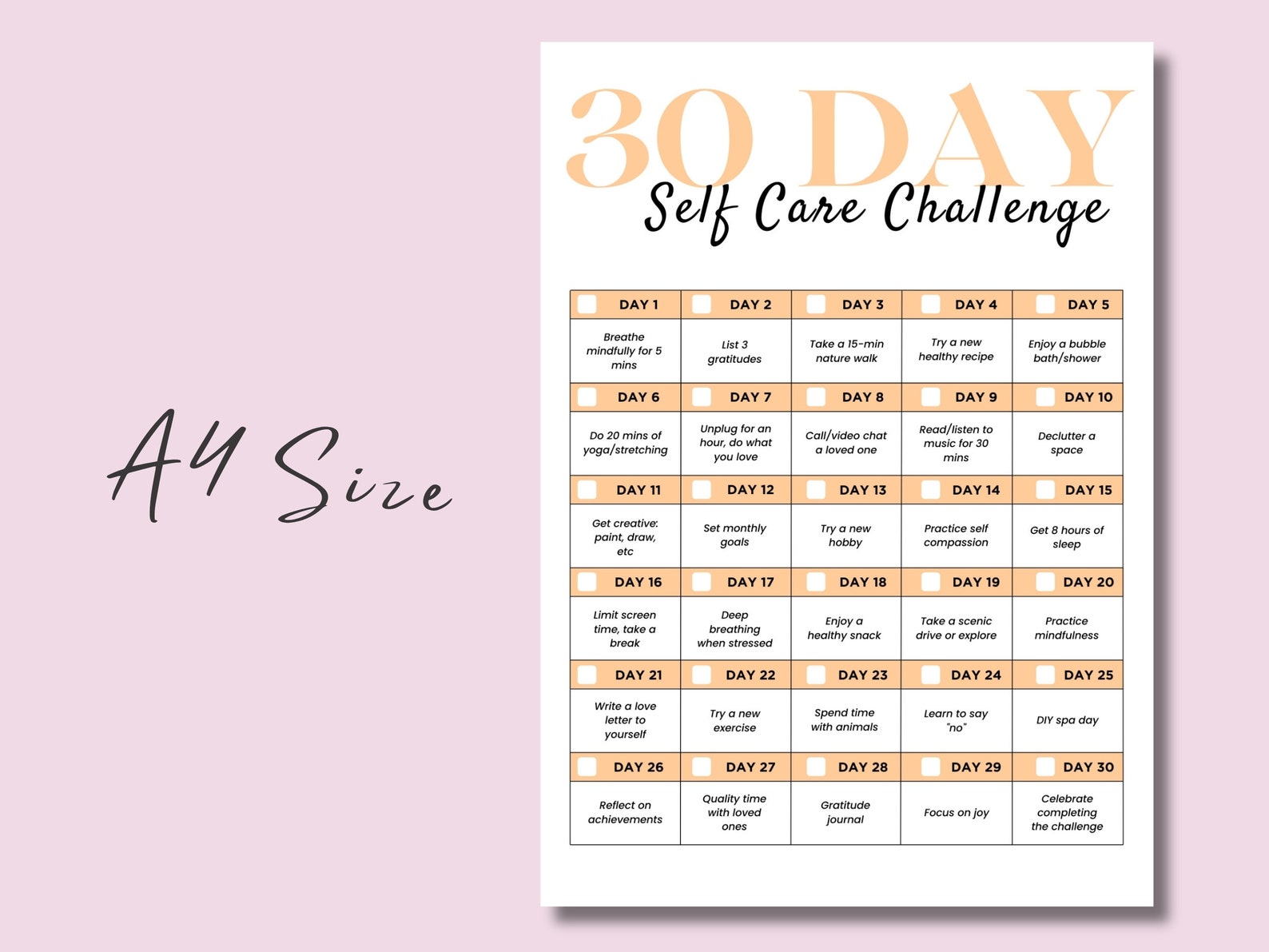 30 Day Self Care Challenge, Printable Self Care Challenge, Printable 30 ...