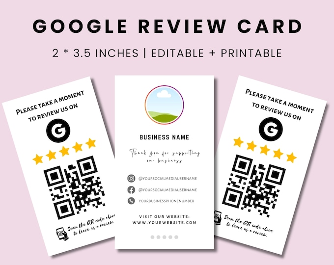 Leave Us a Review Card Template With 2 Qr Codes, Business Package ...