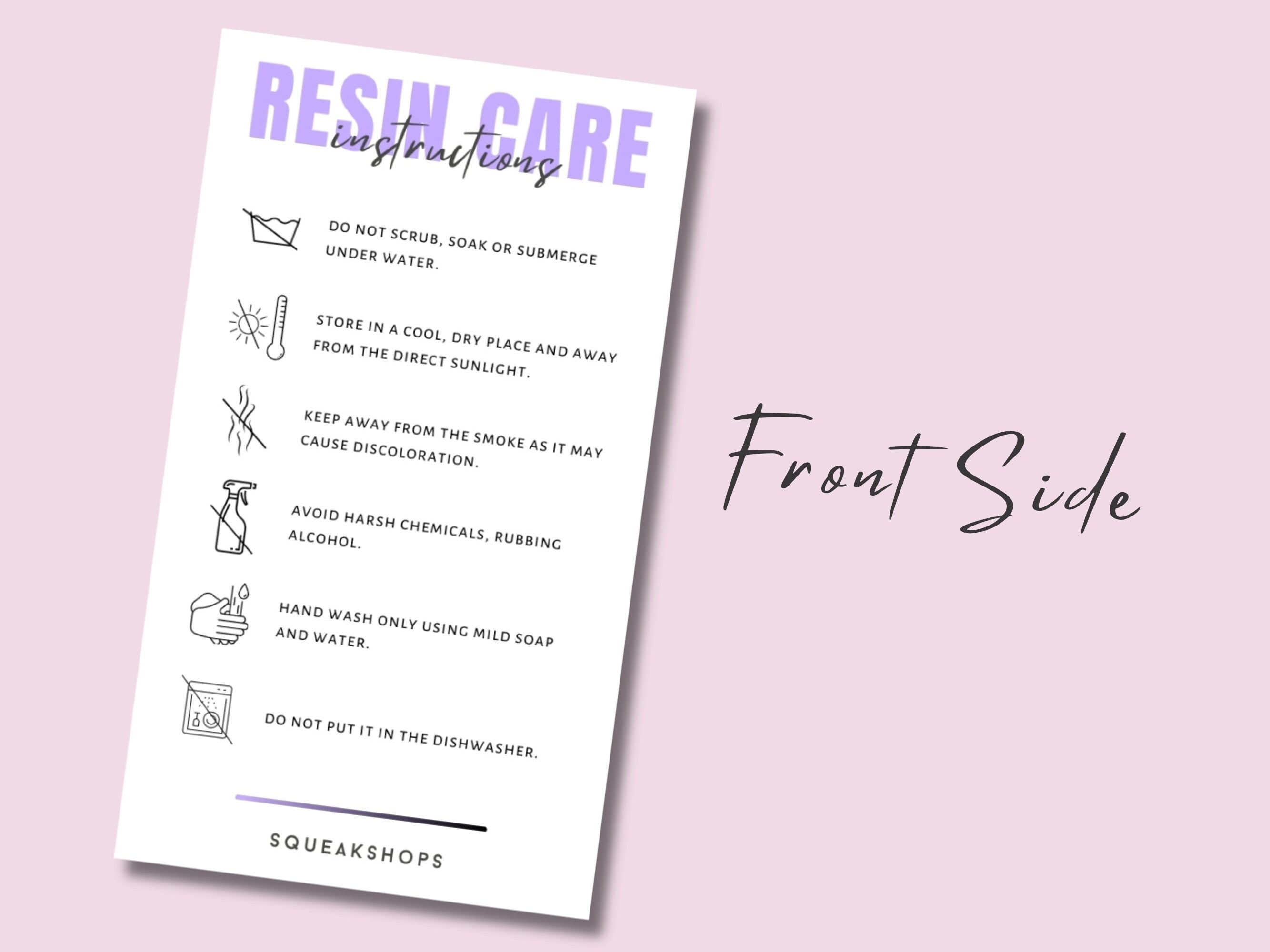 Editable Resin Care Card Template, Printable Resin Care Cards ...