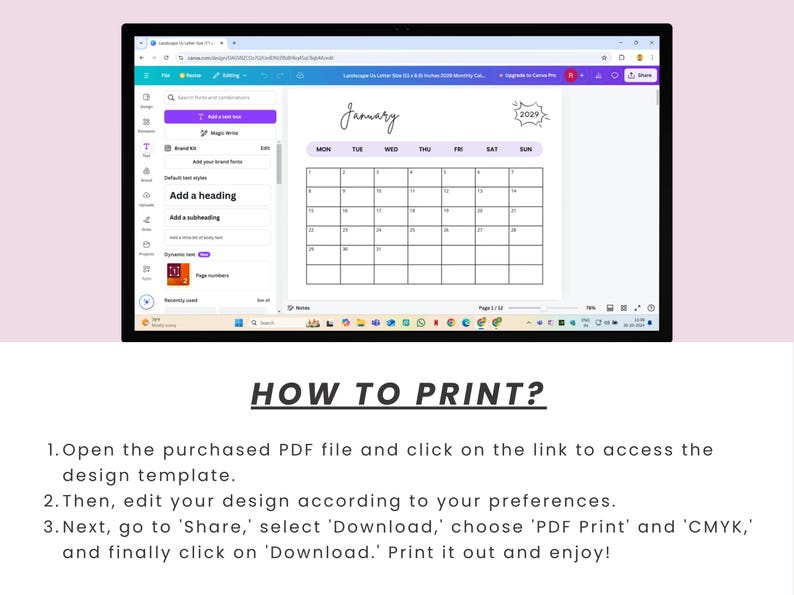 2029 Monthly Calendar Printable: Minimalist Landscape (A4, A5, Letter ...