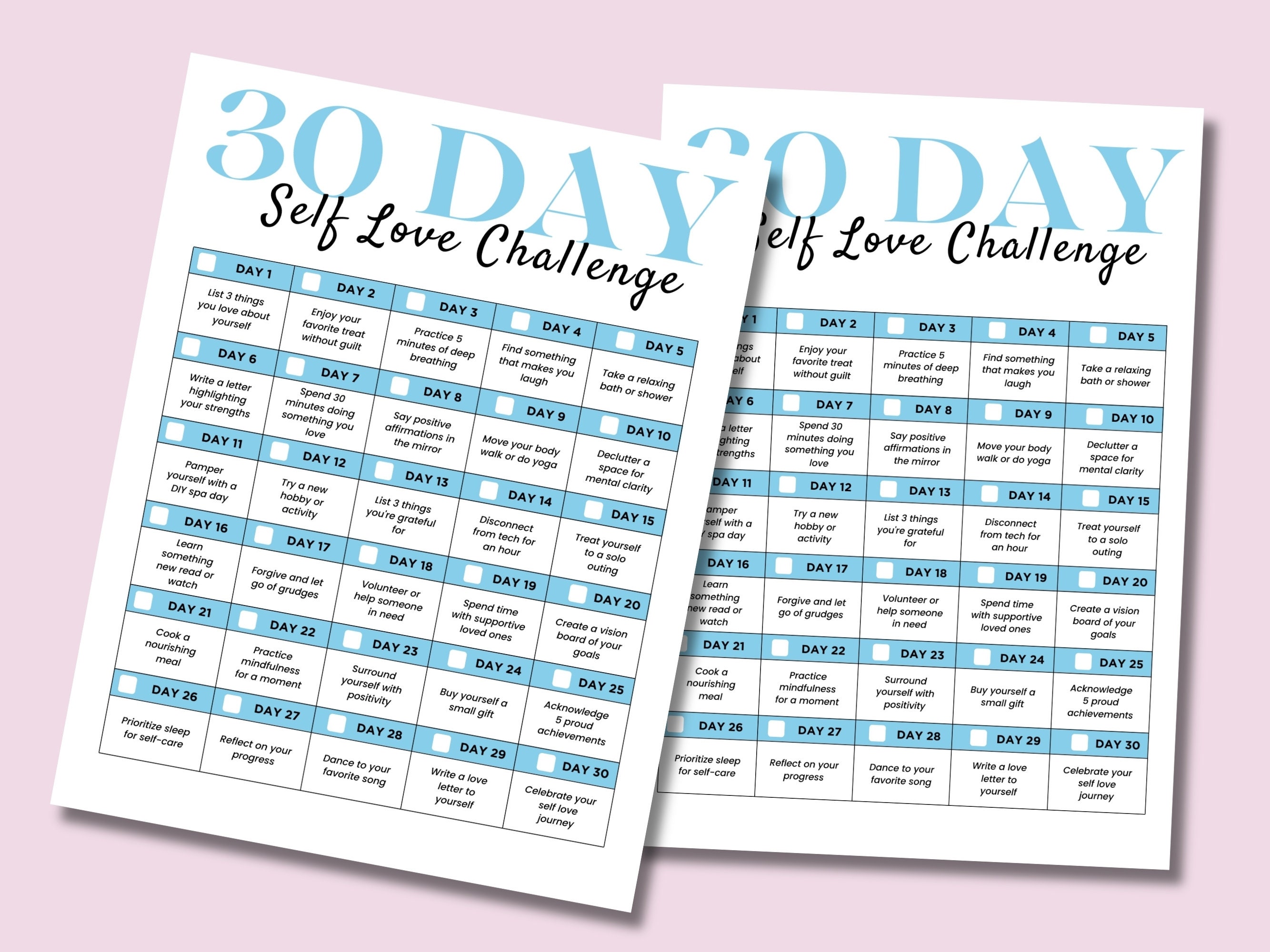 30 Day Self Love Challenge Printable Self Love Challenge 30 Days Of