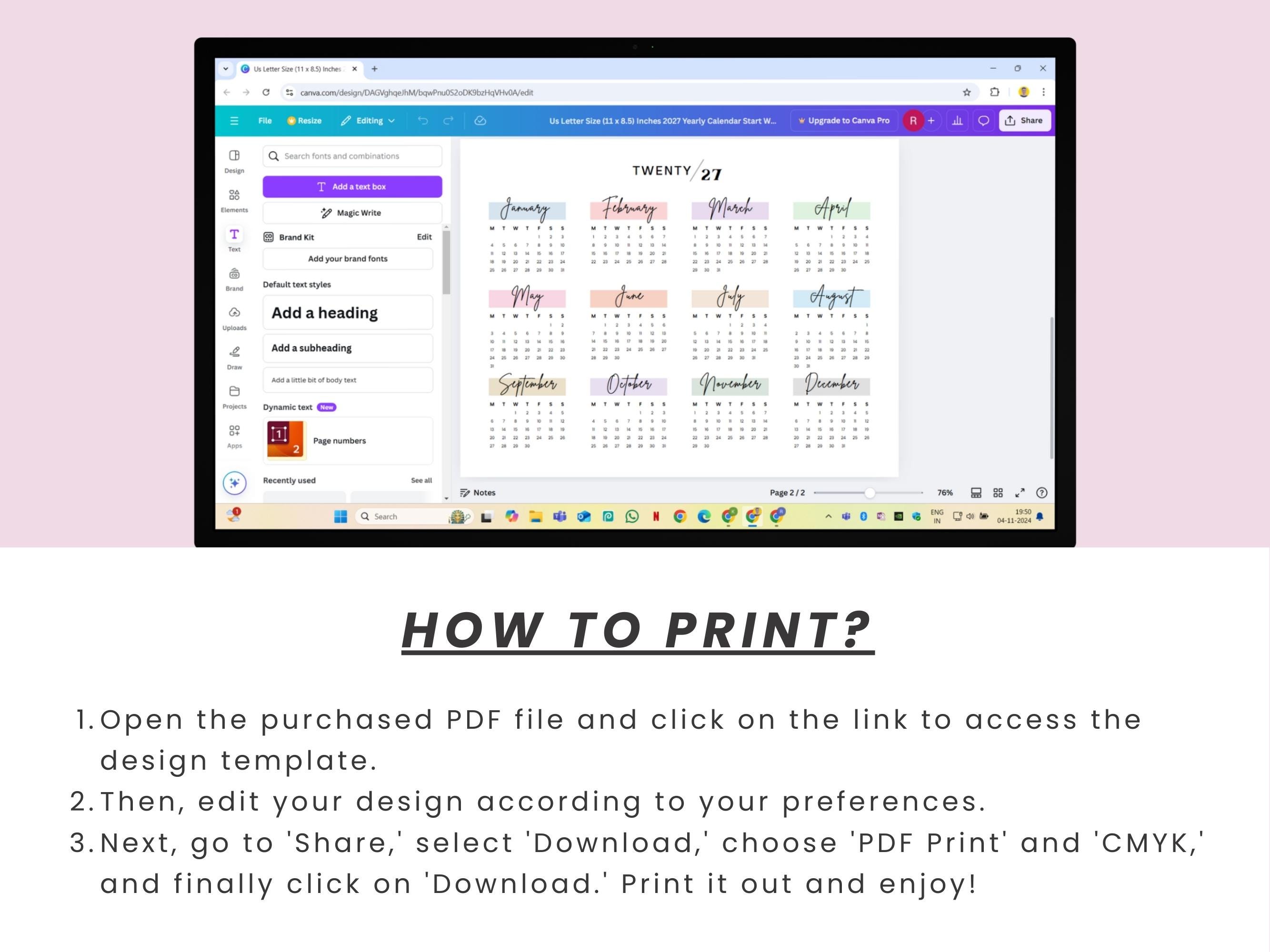 2027 Yearly Calendar: Landscape Planner, A4/letter Size (printable PDF ...