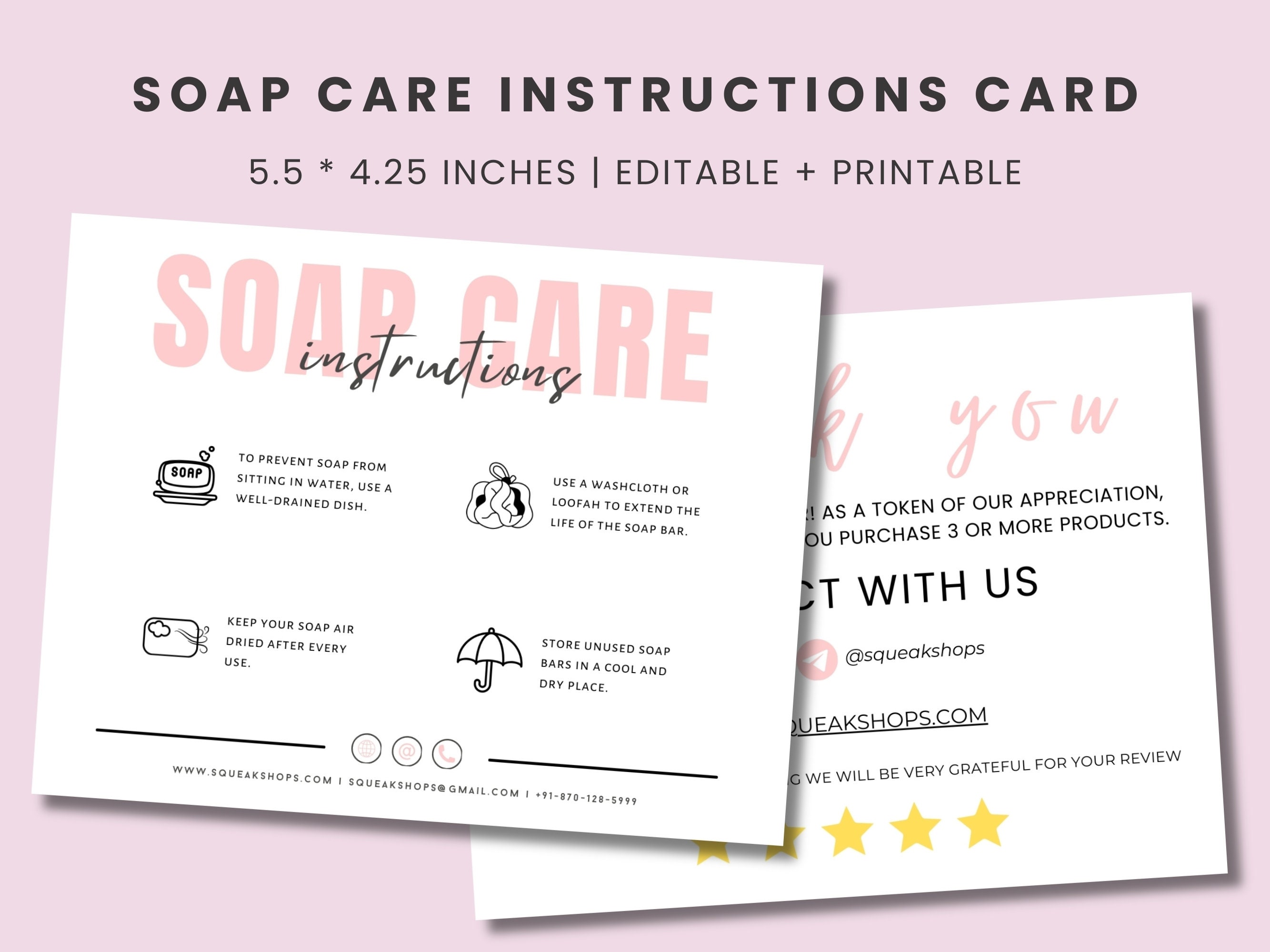 Editable Soap Care Card Template, Printable Soap Care Instructions ...