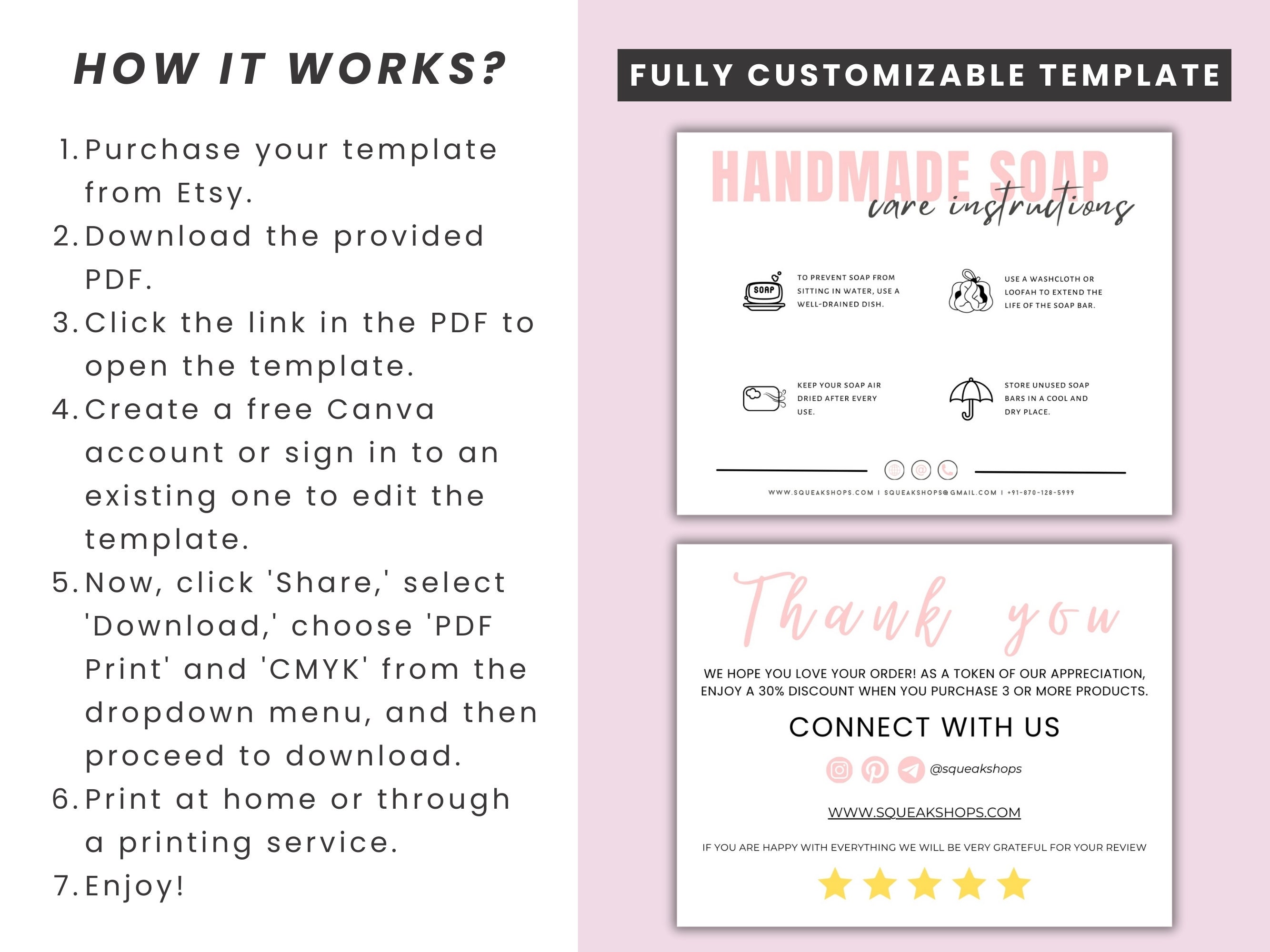 Editable Handmade Soap Care Card Template, Handmade Soap Care ...