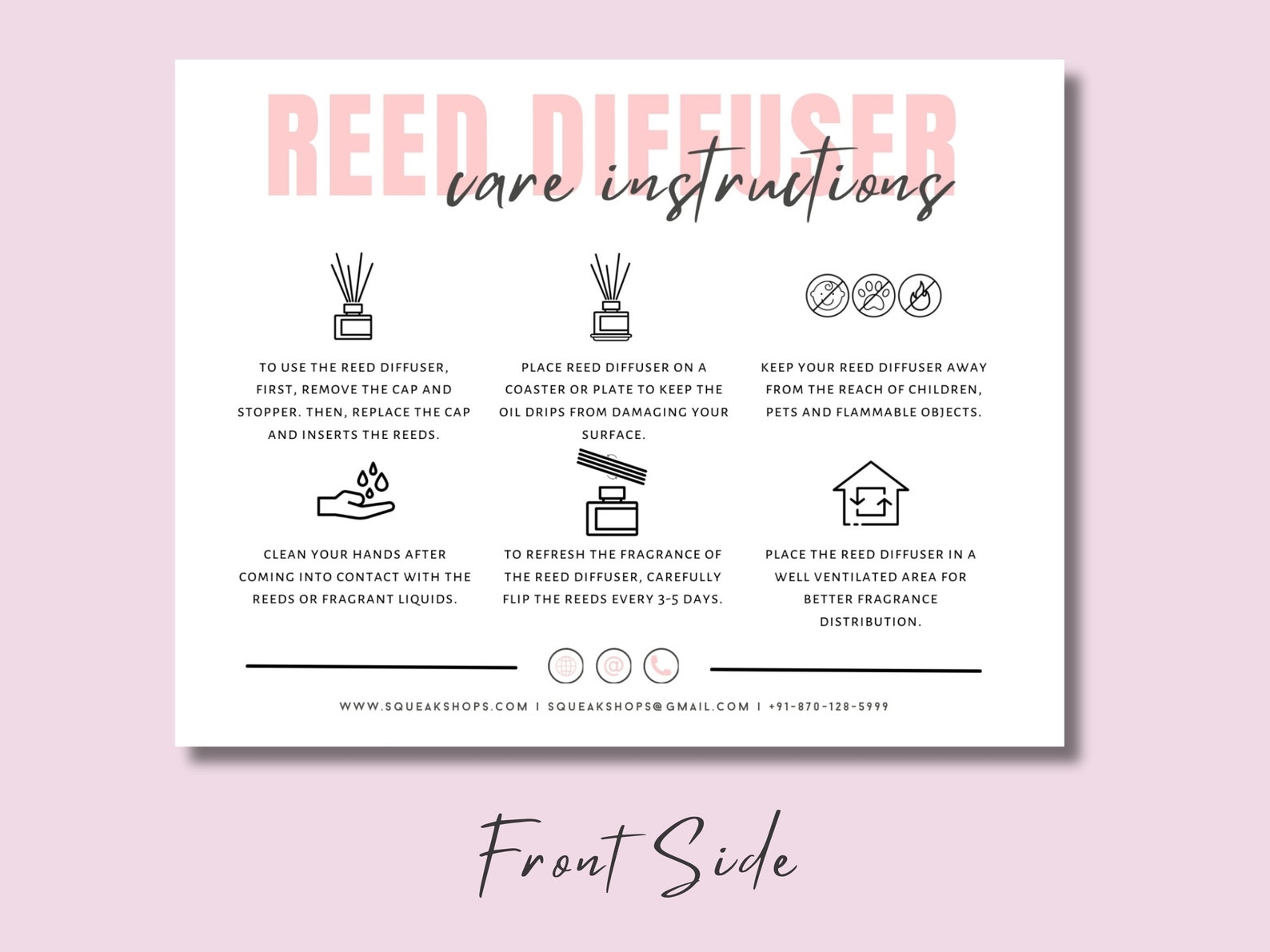 Reed Diffuser Care Instructions Template, Printable Room Diffuser Guide ...