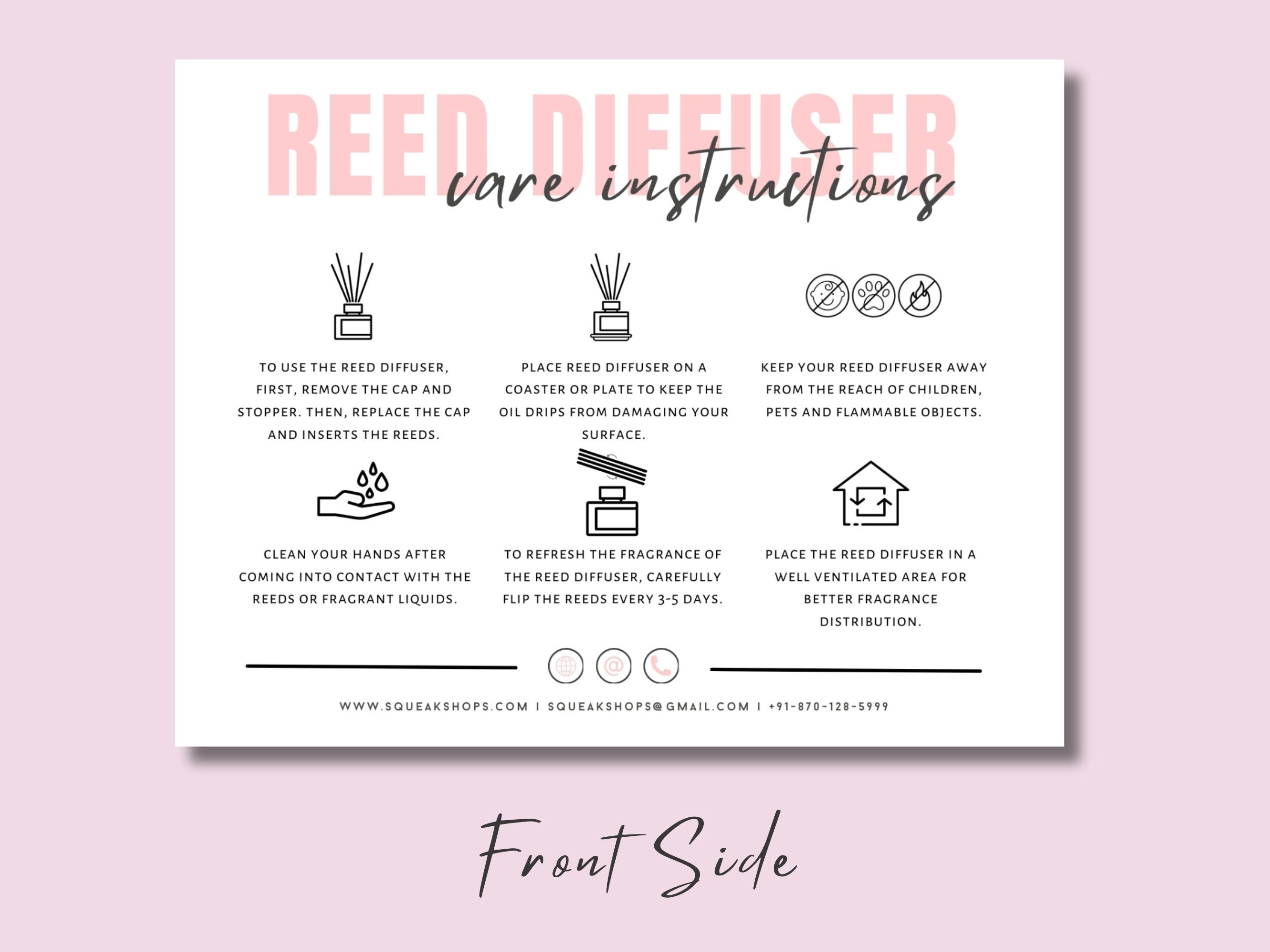 Reed Diffuser Care Instructions Template, Printable Room Diffuser Guide ...