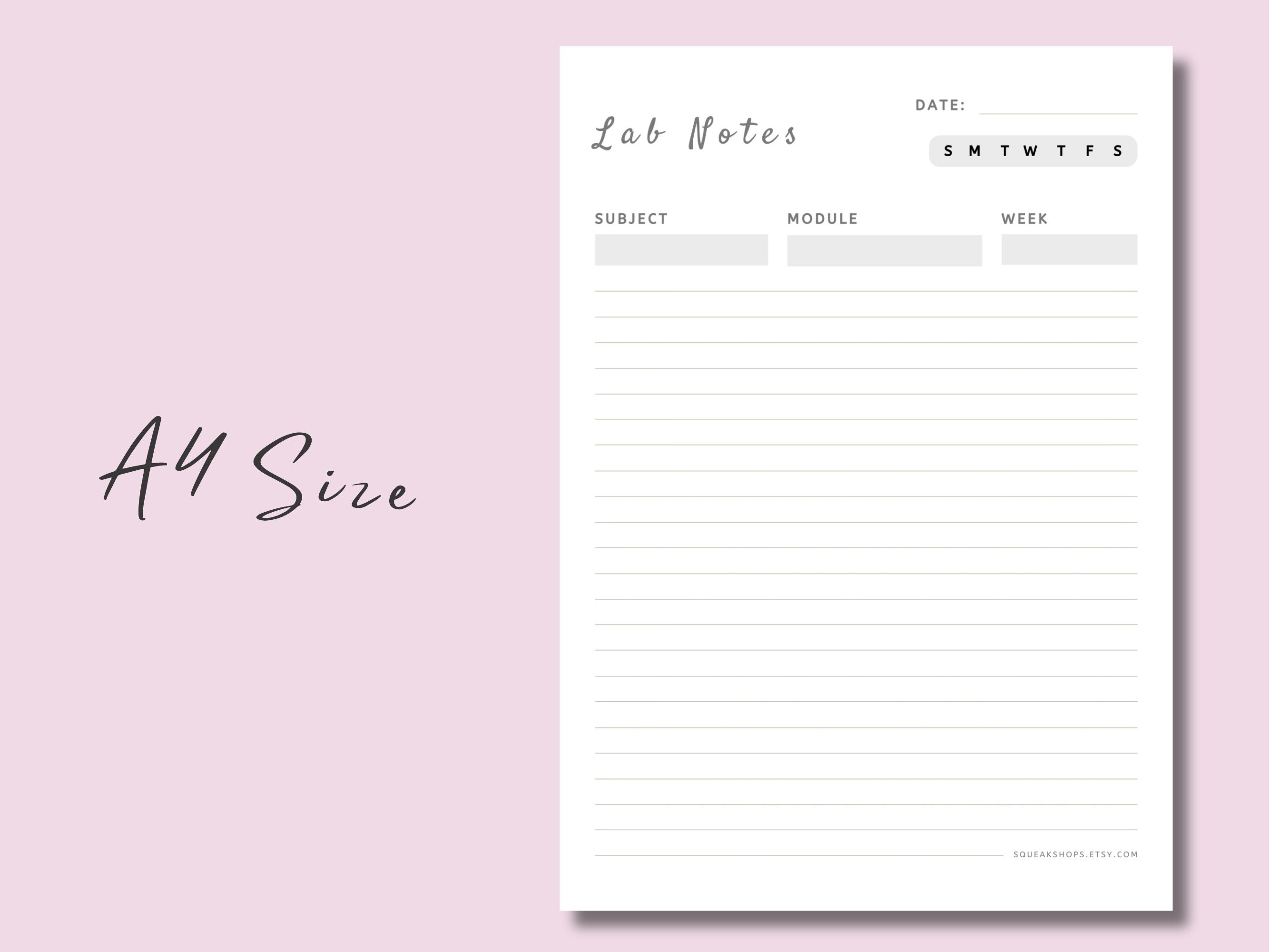 Printable Student Lab Notes, Lab Notes, Student Planner, Lined Lab ...