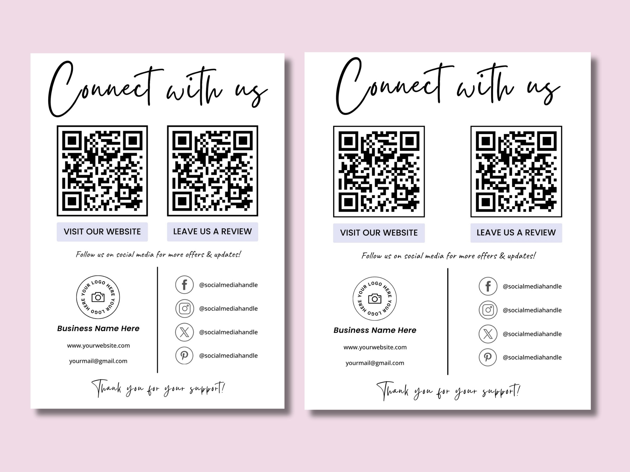 Social Media Sign Template, Connect With Us Qr Code Template, Social ...