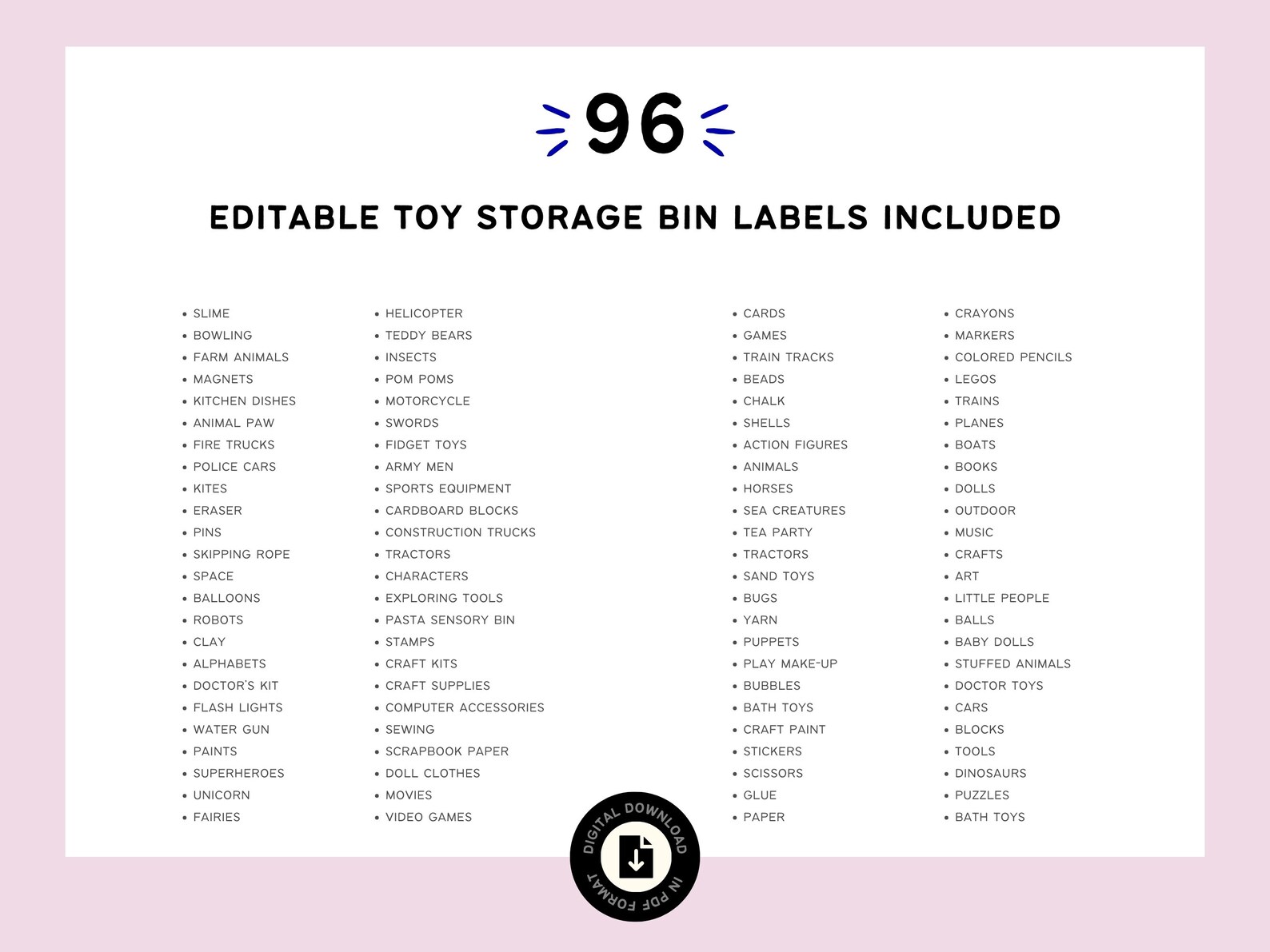 Editable Printable Toy Trofast Bin Storage Labels, Toy Labels Printable ...
