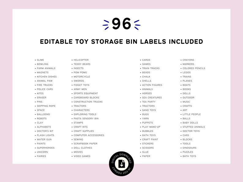 Editable Printable Toy Trofast Bin Storage Labels, Toy Labels Printable ...