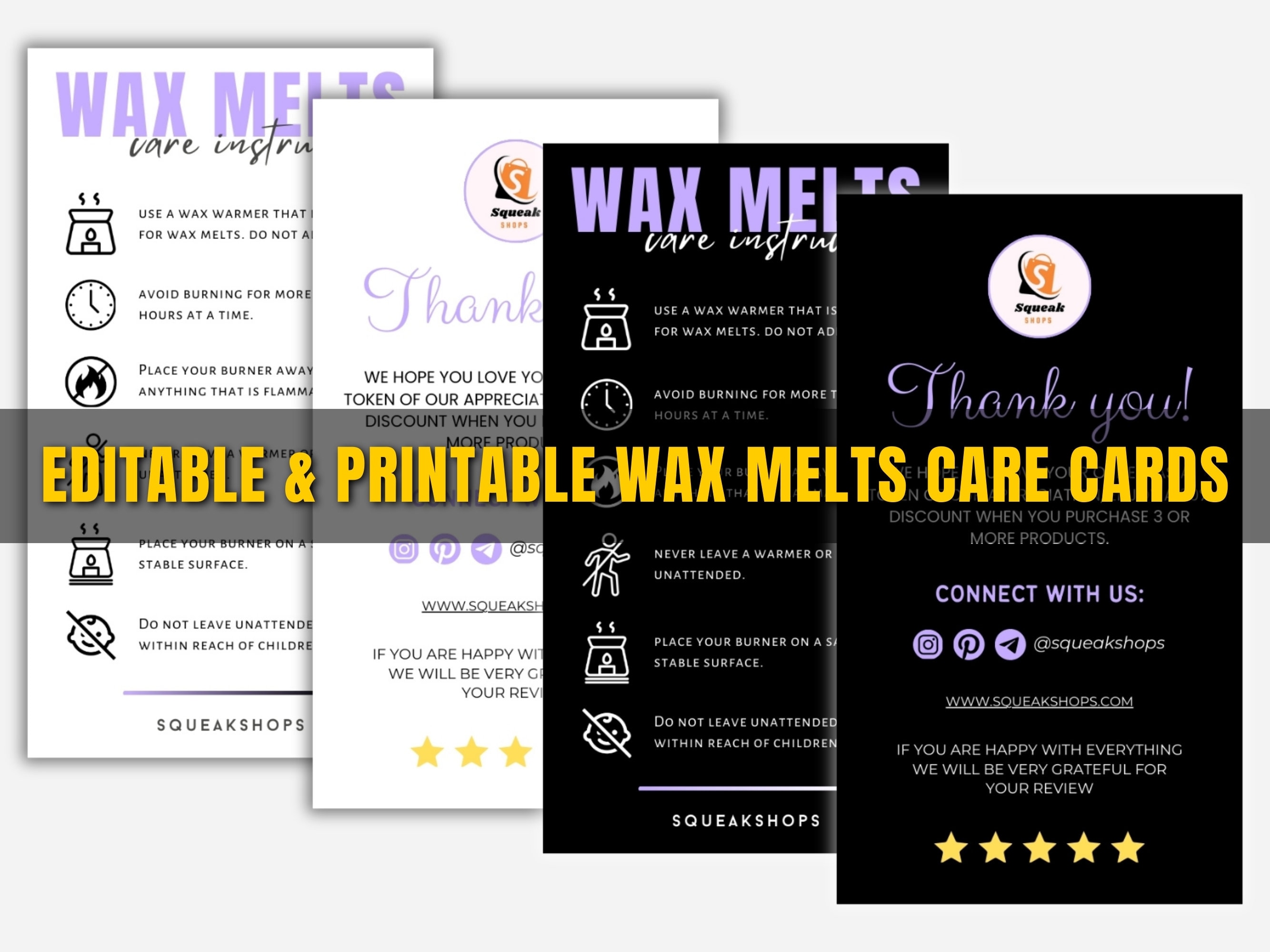 Wax Melts Care Cards Editable Template, Small Business Cards, Printable ...