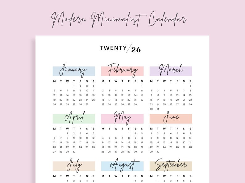 2026 Yearly Calendar Printable: A4, A5, Letter Size (PDF) - Etsy