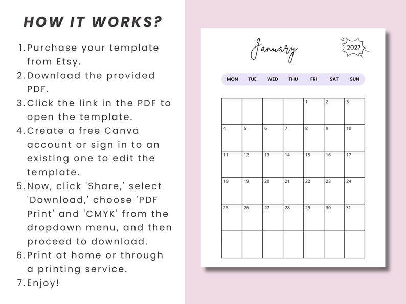2027 Monthly Calendar Printable: Minimalist Design (A4, A5, Letter Size ...