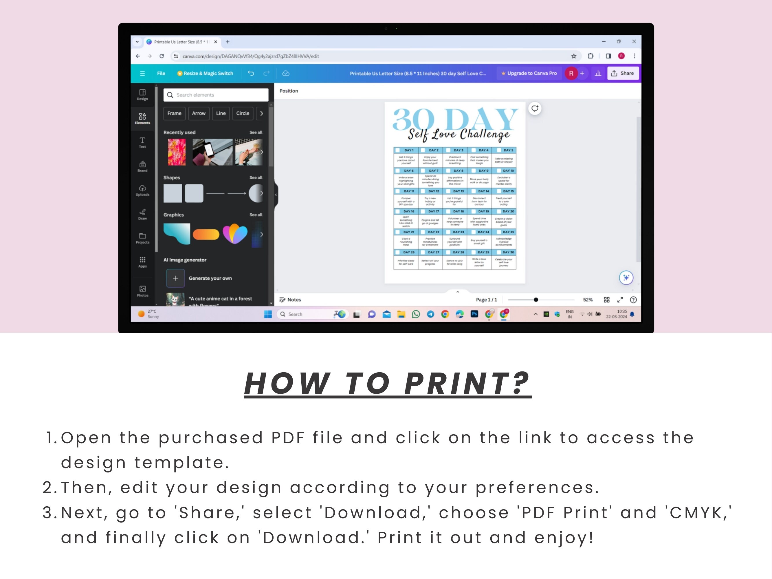 30 Day Self Love Challenge, Printable Self Love Challenge, 30 Days of ...