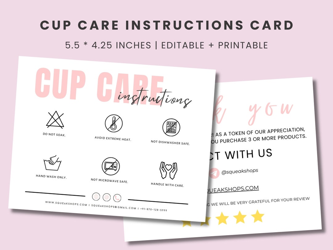 Cup Care Instructions Card Template, Cup Care Instructions Card, Cup ...