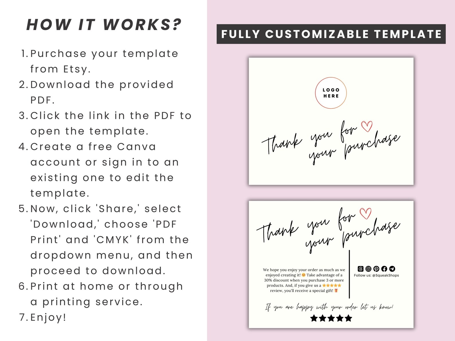 Small Business Thank You Card Template: Customizable Canva Design - Etsy