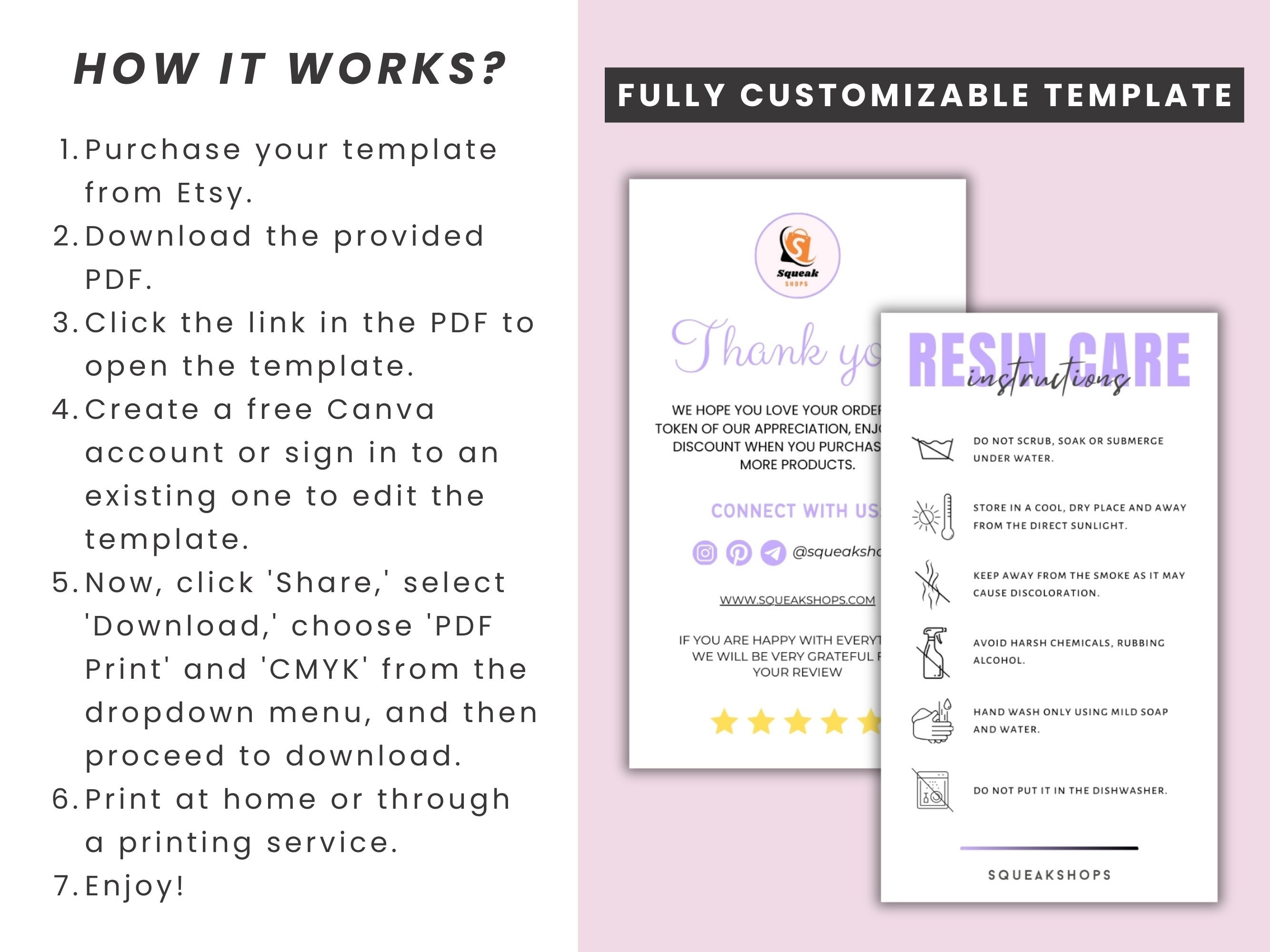 Editable Resin Care Card Template, Printable Resin Care Cards ...