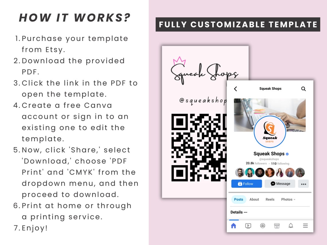 Facebook Business Card Canva Template, Facebook Editable and Printable ...