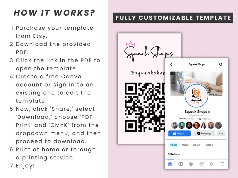 Facebook Business Card Canva Template, Facebook Editable and Printable ...