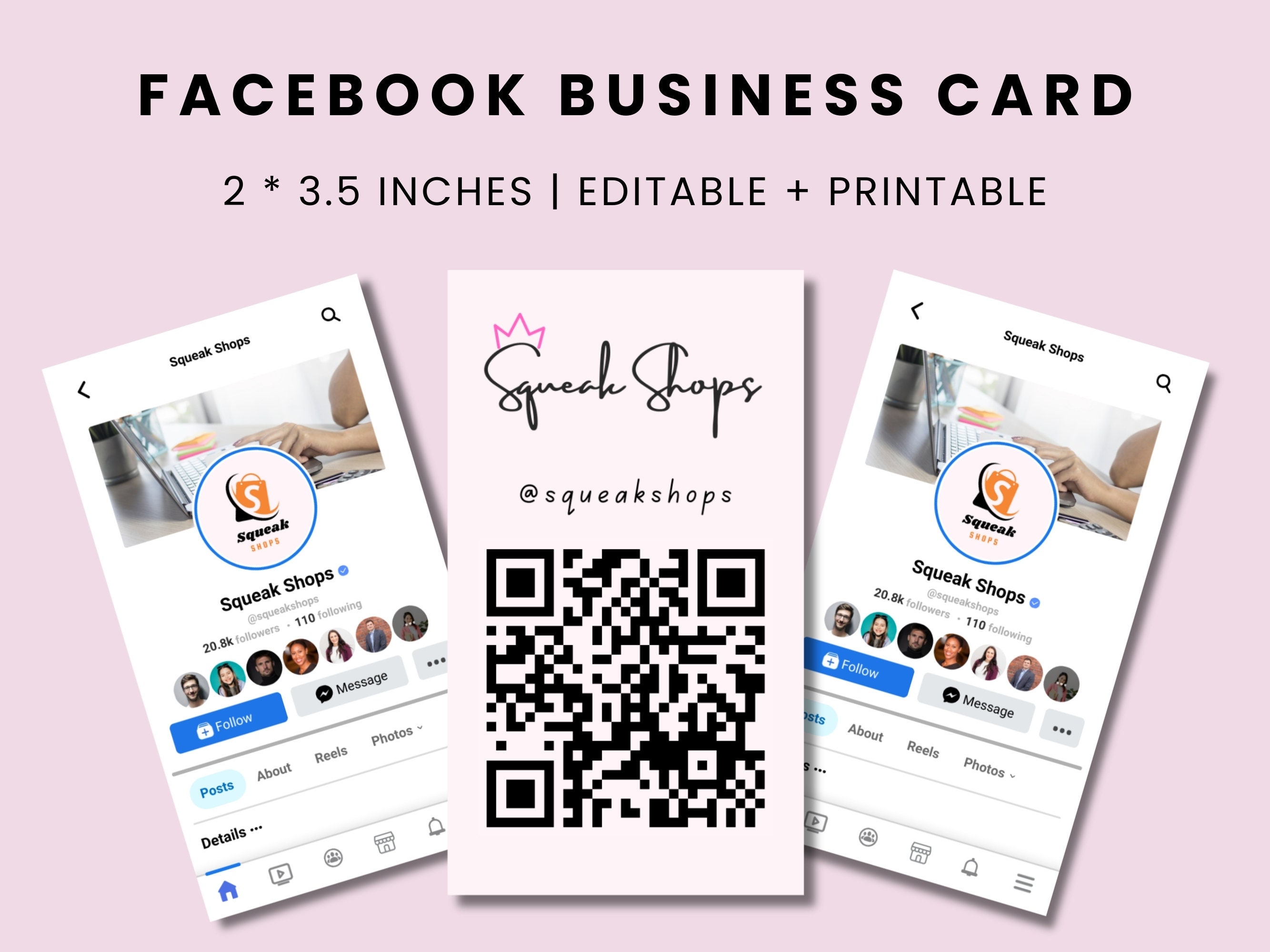 Facebook Business Card Canva Template, Facebook Editable and Printable ...