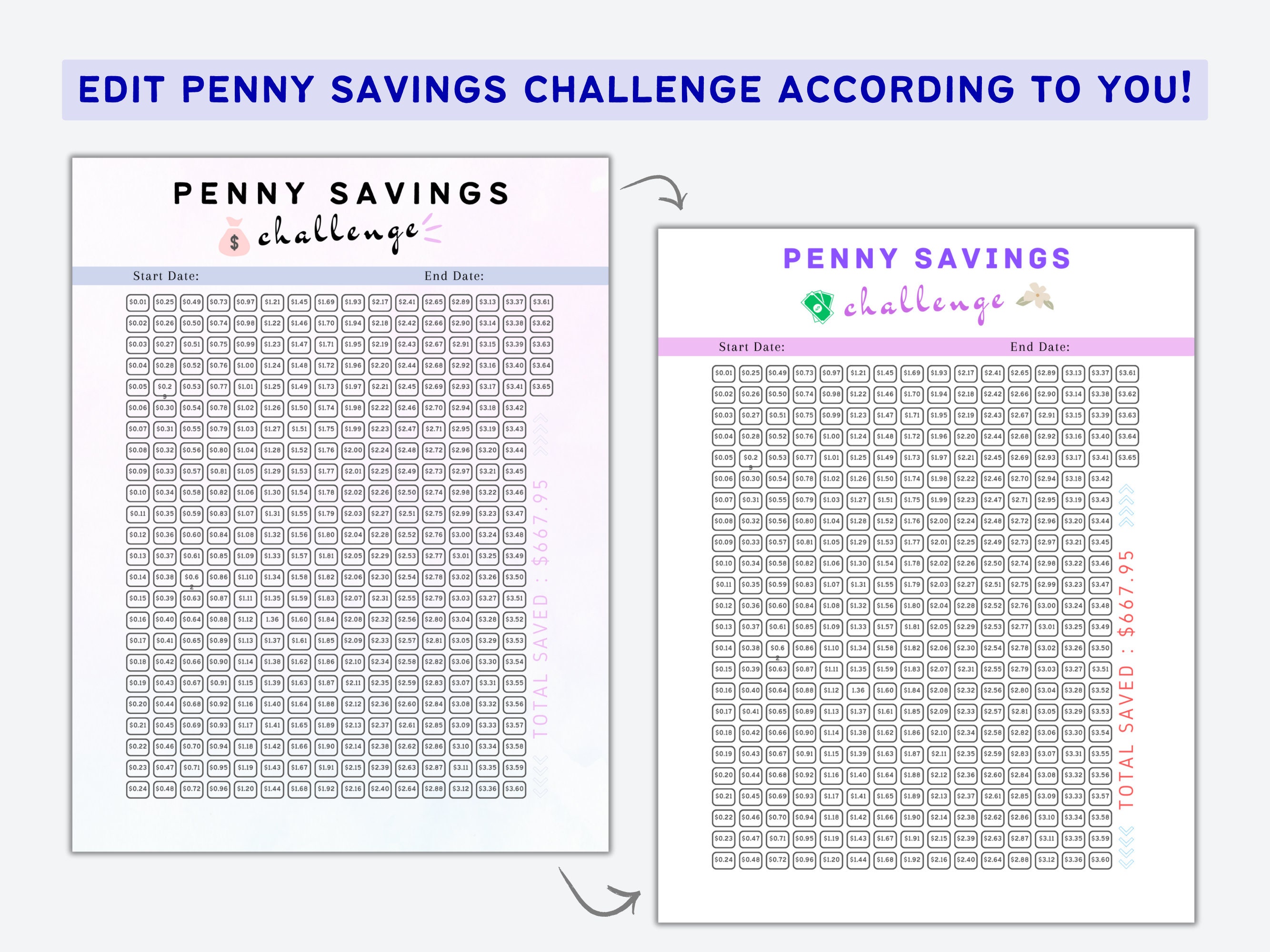 Penny Savings Challenge, 1p Savings Challenge, 365 Savings Challenge ...