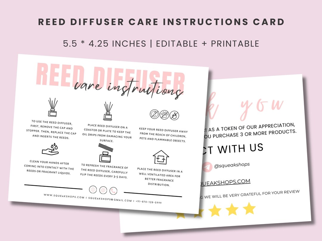 Reed Diffuser Care Instructions Template Printable Room Diffuser Guide