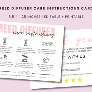 Reed Diffuser Care Instructions Template, Printable Room Diffuser Guide ...