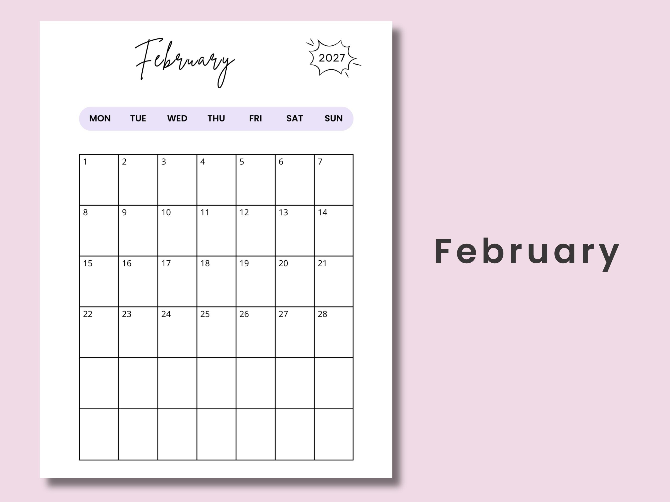 2027 Monthly Calendar Printable: Minimalist Design (A4, A5, Letter Size ...