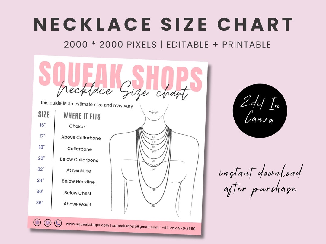 Editable Necklace Size Chart Template, Printable Necklace Size Guide ...