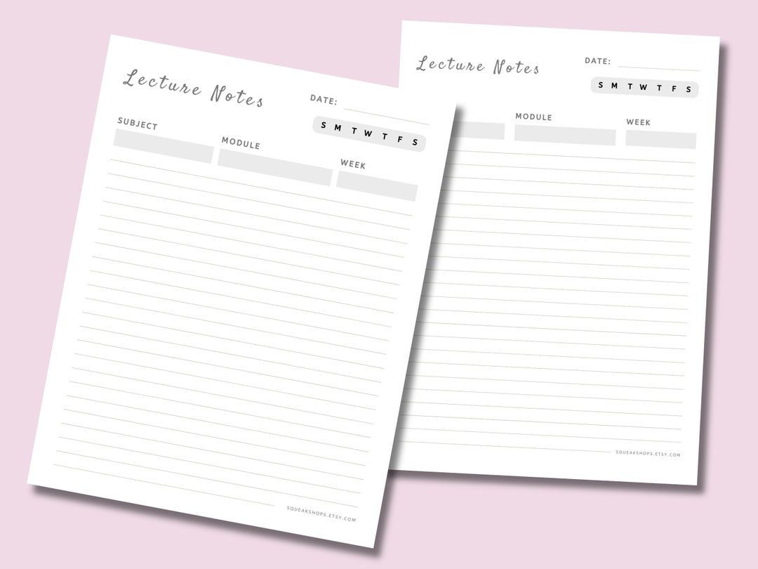 Printable Lecture Notes, Lecture Notes Template, Printable Student ...