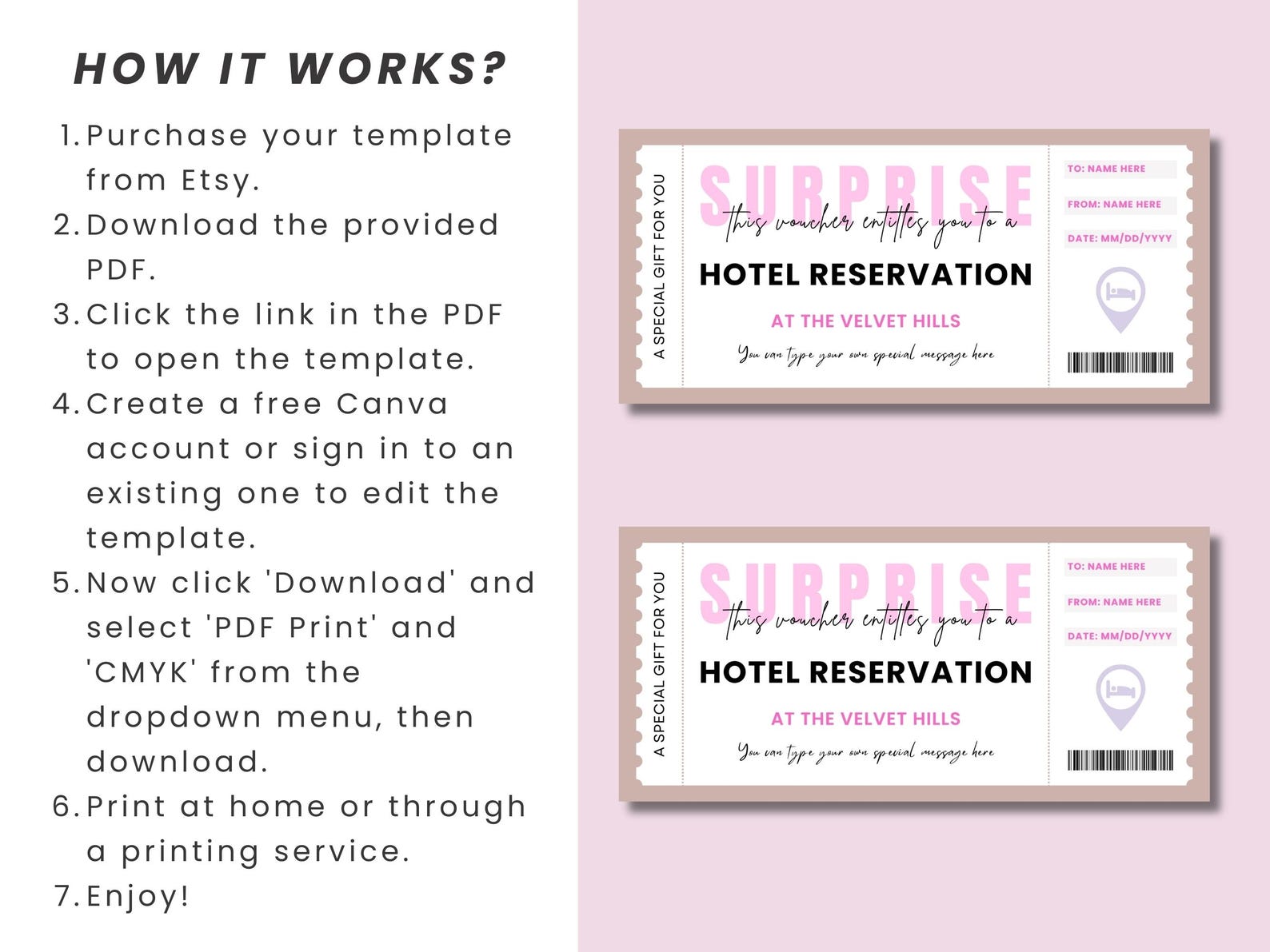 Printable Hotel Reservation Voucher Card Template (canva Editable) - Etsy