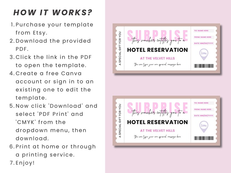 Printable Hotel Reservation Voucher Card Template (canva Editable) - Etsy