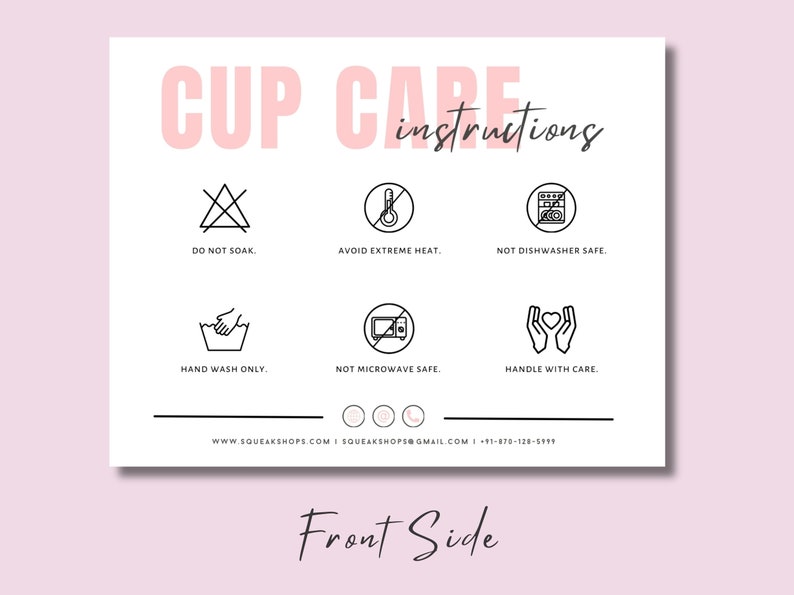 Cup Care Instructions Card Template, Cup Care Instructions Card, Cup ...